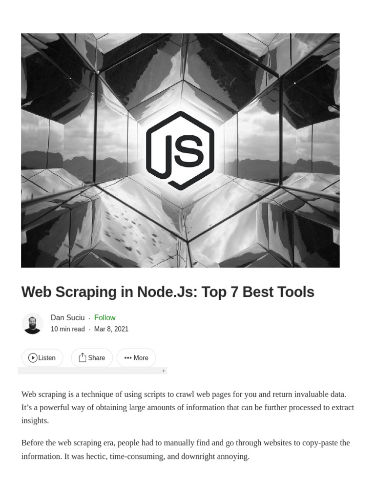 Web Scraping in Node - Js - Top 7 Best Tools - Medium | PDF | World Wide Web | Internet & Web