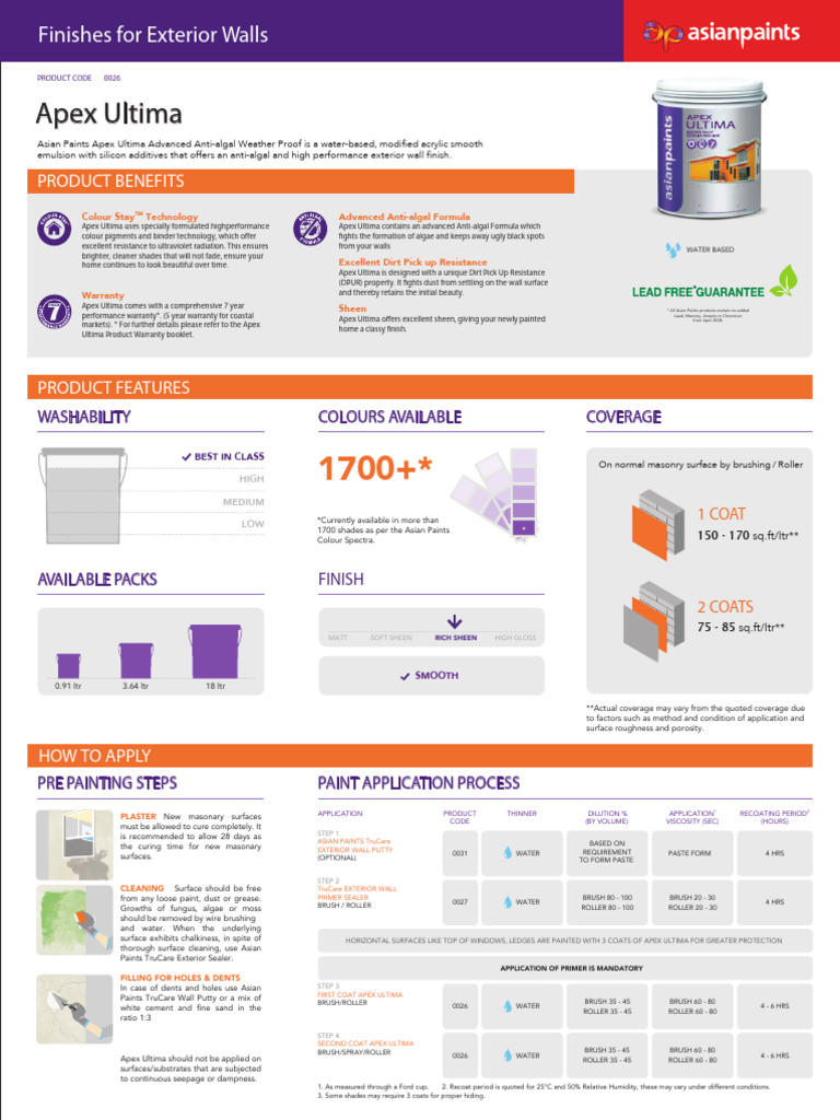 Apex Ultima Exterior Wall Paint Guide | PDF | Paint | Acrylic Paint