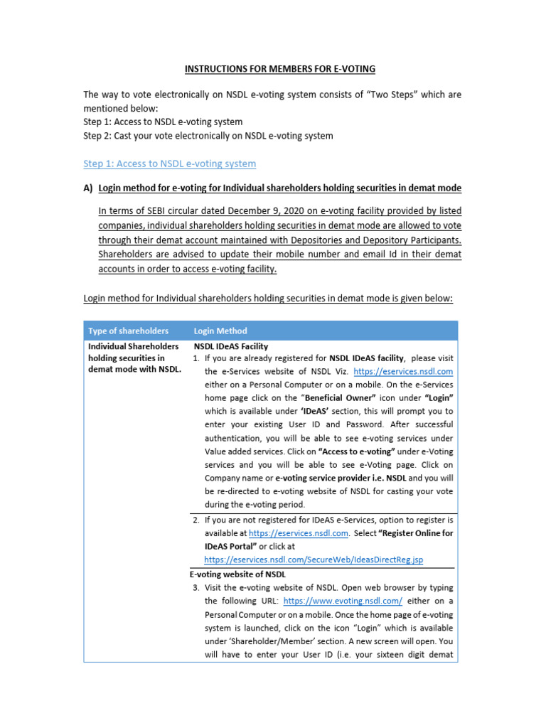 Instructions For e Voting | PDF | Login | Electronic Voting