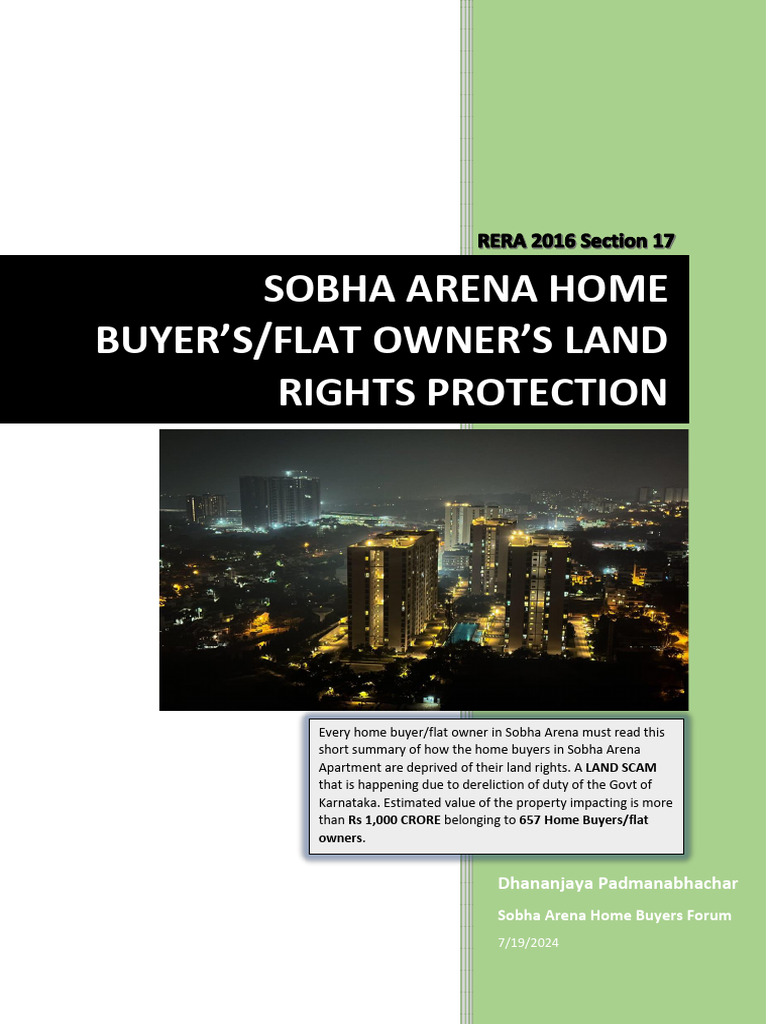 Sobha Arena Home Buyers Land Rights Protection - Summary - July 2024 | PDF | Common Law ...