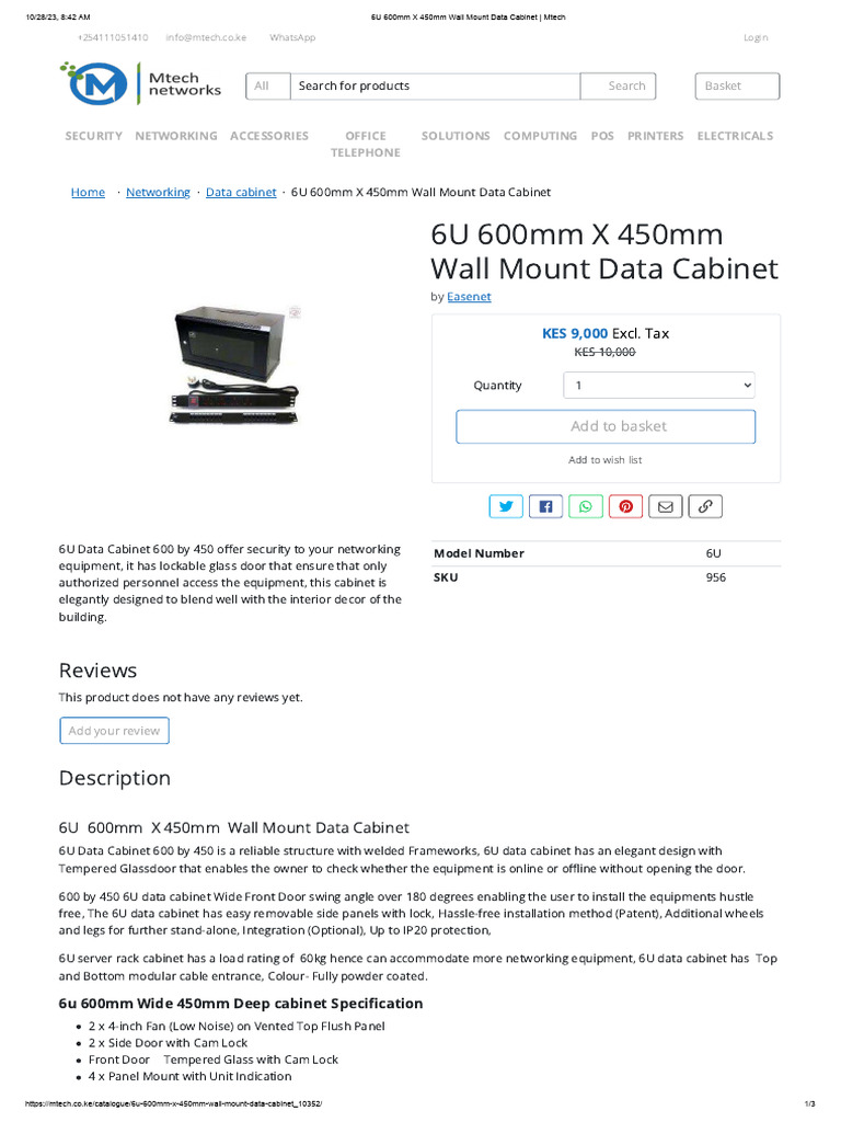 6U 600mm X 450mm Wall Mount Data Cabinet - Mtech | PDF | Computing