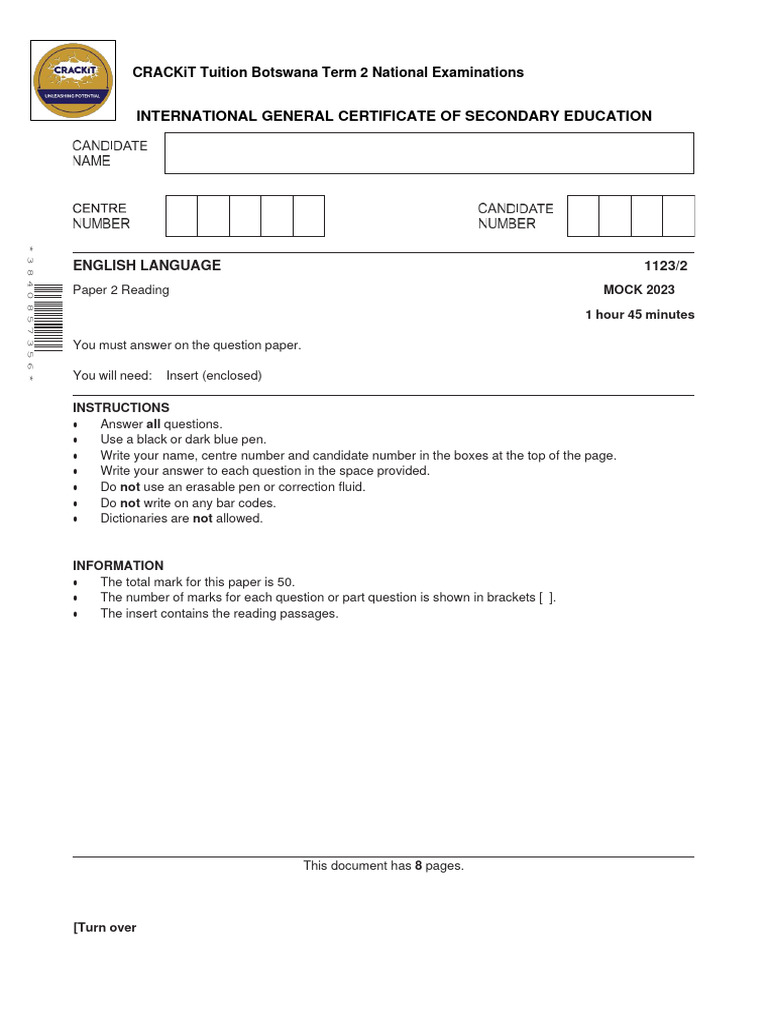 English Language Paper 2 Mock 2023 | PDF | Nutmeg
