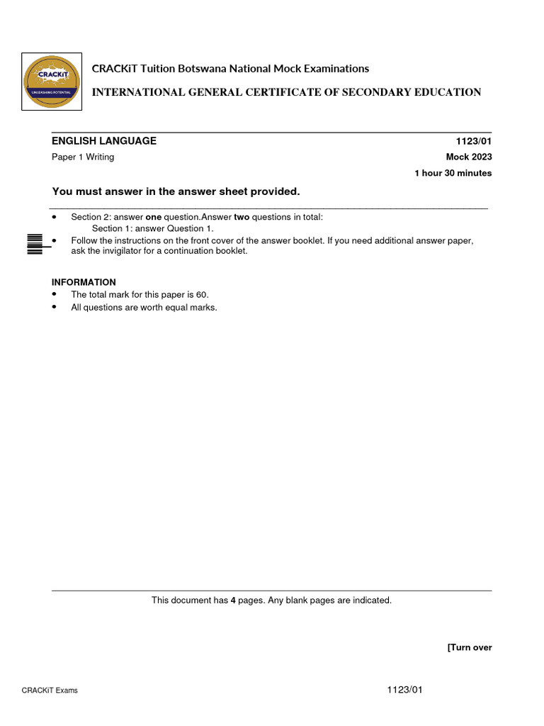 IGCSE English Mock Exam Guide | PDF