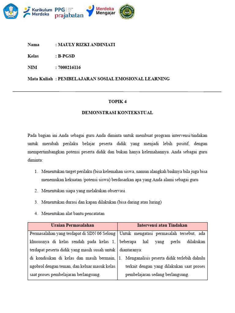 T4 - Demonstrasi Kontekstual - Pse - Mauly Rizki Andiniati | PDF