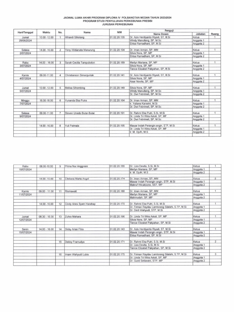 Jadwal Kompre Bun 2024 Oke | PDF