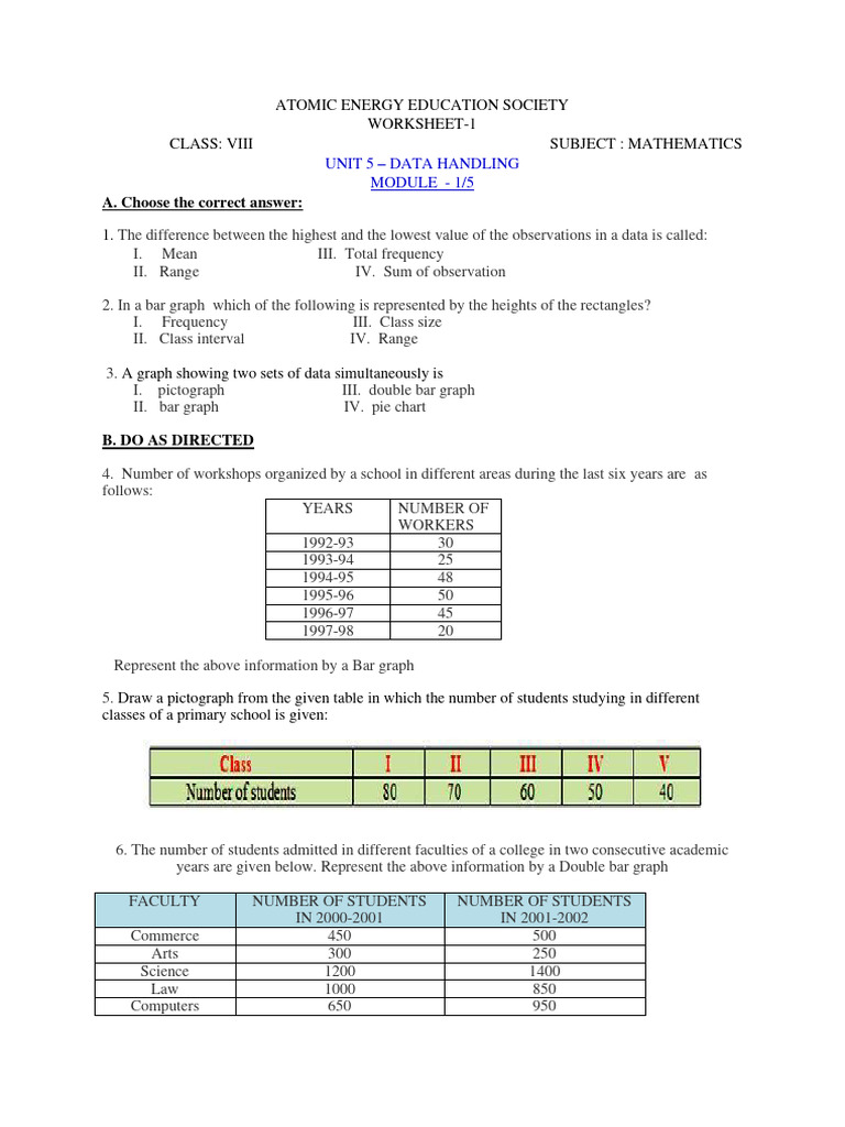Viii Mat L05 M01 Data Handling Worksheet | PDF | Graph Theory ...