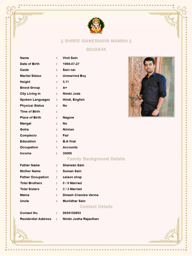 Vinit Biodata | PDF