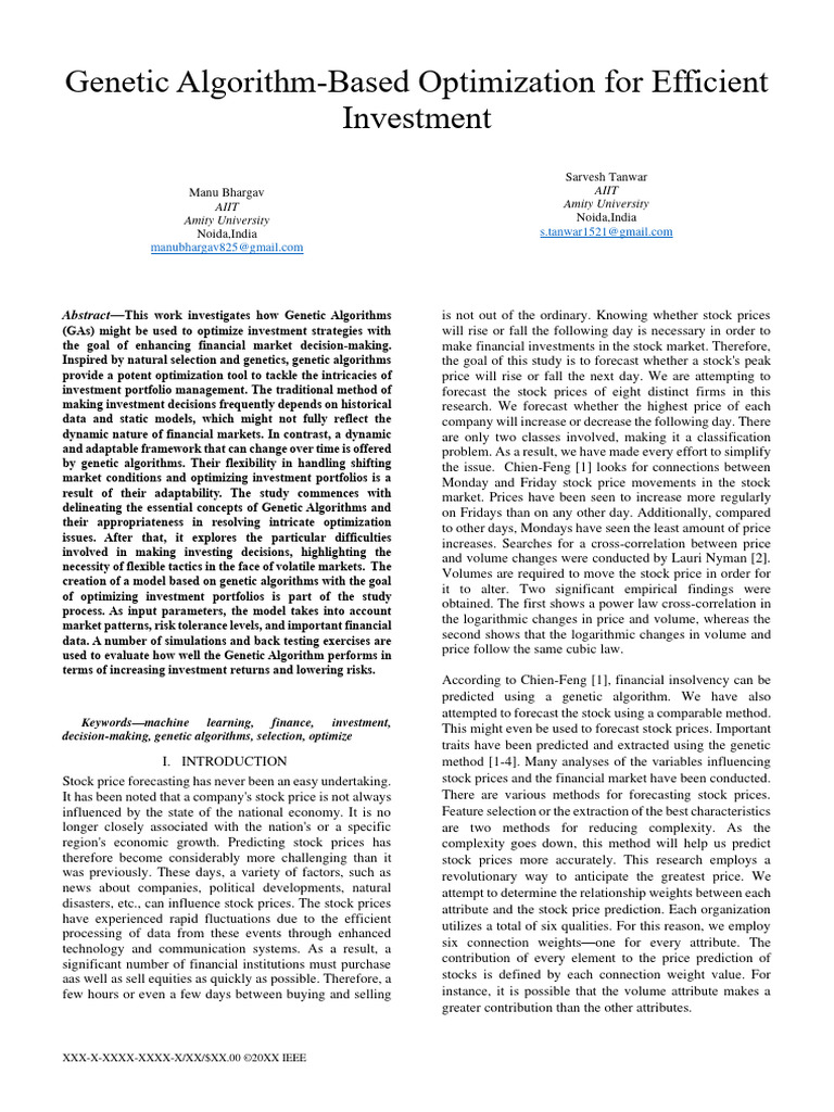 Genetic Algorithm Based Optimization For Efficient Investment | PDF | Genetic Algorithm ...
