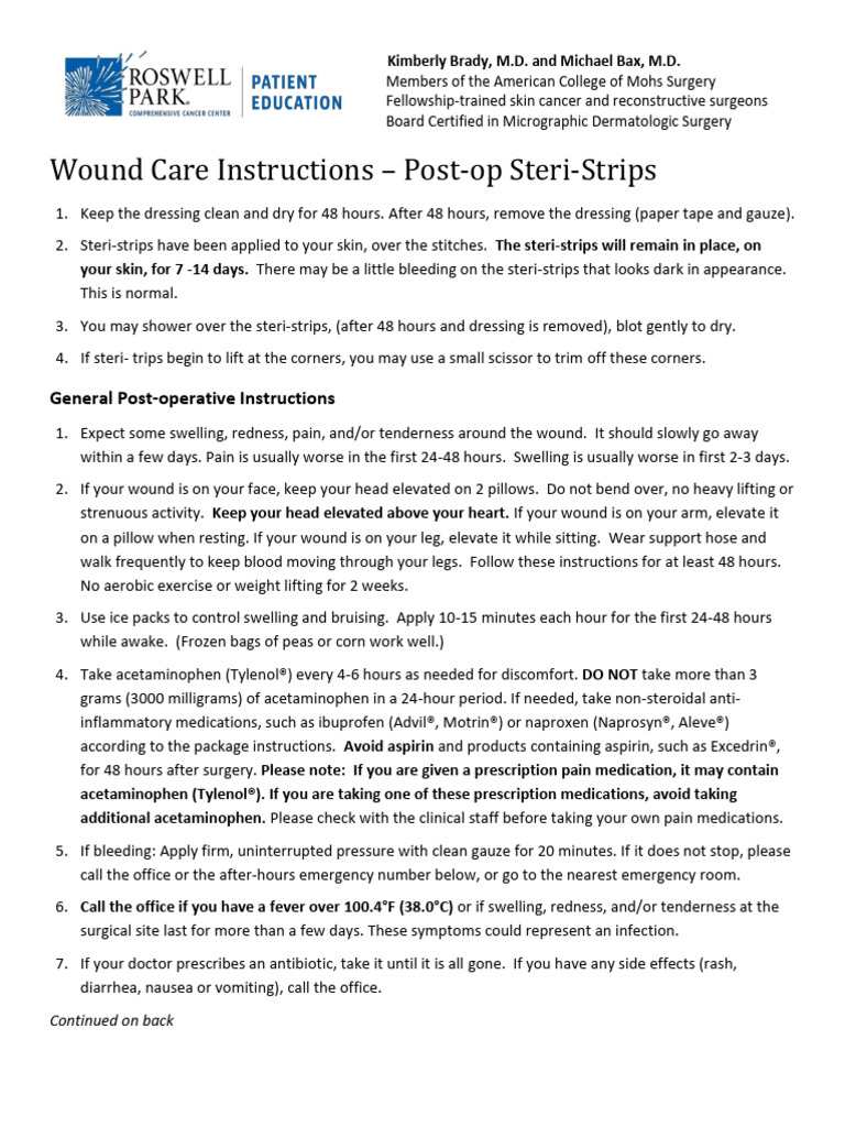 Wound Care Instructions - Post-Op Steri-Strips | PDF | Clinical Medicine | Medical Specialties