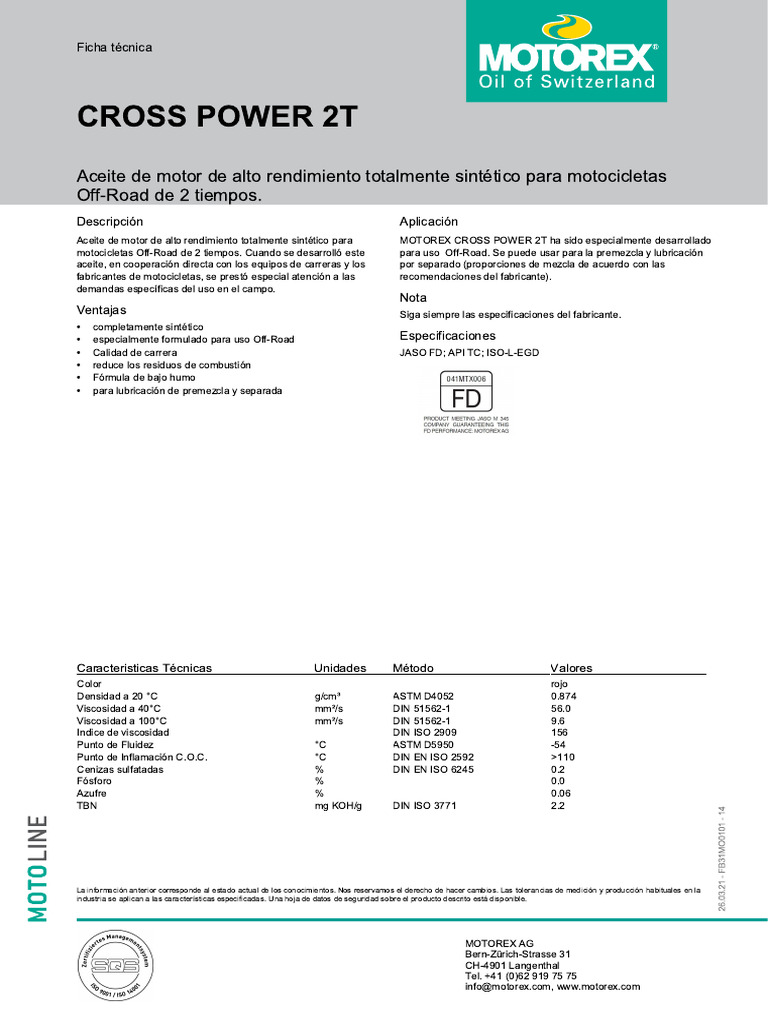 Motorex Crosspower 2T - Ficha Tècnica | PDF