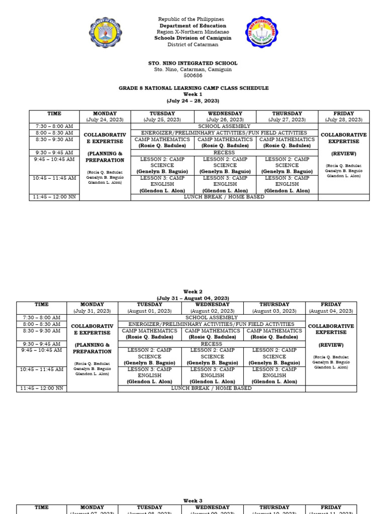 Grade 8 NLC Class Program | PDF