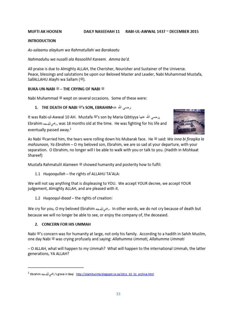 DAILY NASEEHAH 11-NABI SAWs CRYING | PDF | God In Islam | Prophets And ...