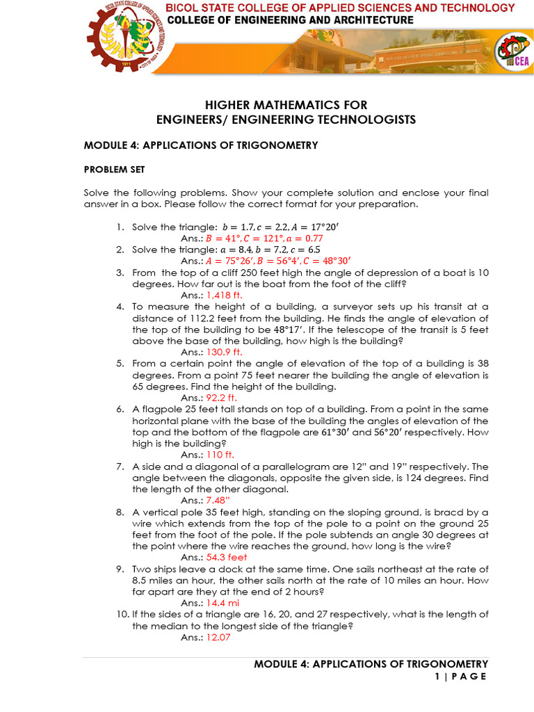 Module 4 Problem Sets With Answers | PDF | Triangle | Surveying