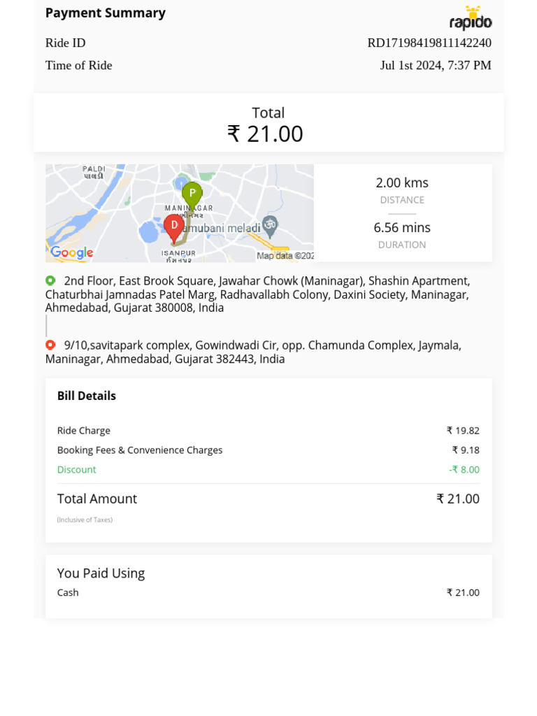 Ahmedabad Taxi Ride Invoice Summary | PDF | Invoice | Taxation
