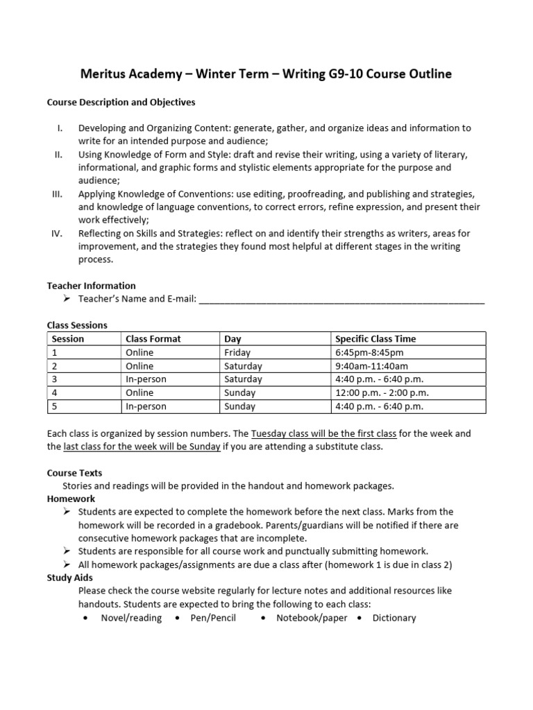 Class00 Winter Writing G9-10 Course Outline | PDF | Essays | Fallacy