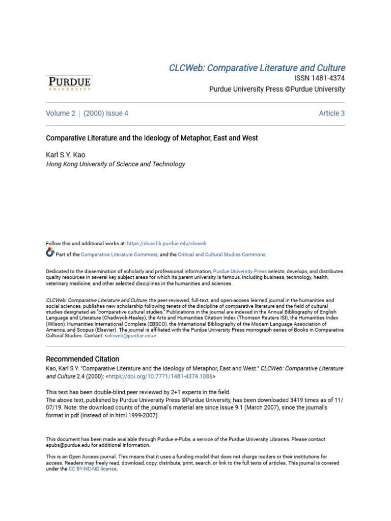 Comparative Literature and The Ideology of Metaphor East and Wes | PDF ...