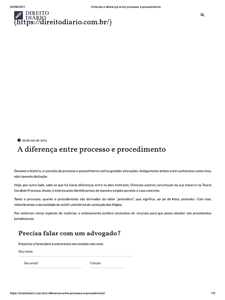 A Diferença Entre Processo e Procedimento | PDF