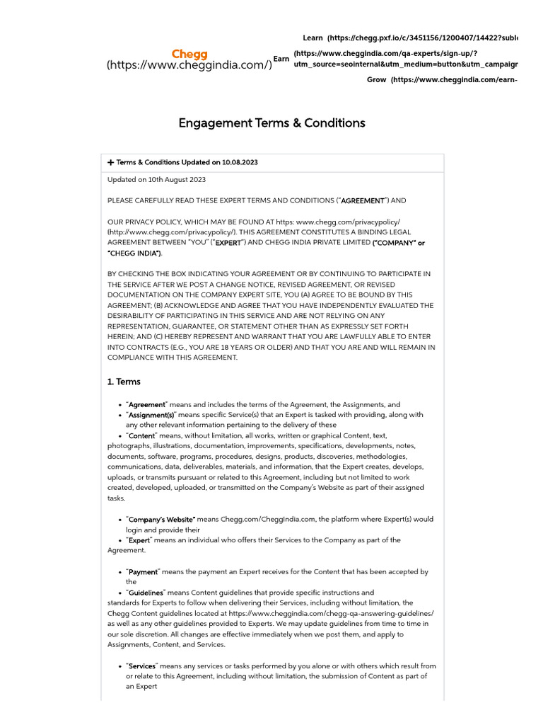 Expert Engagement Terms & Conditions - Chegg India | PDF | Intellectual ...