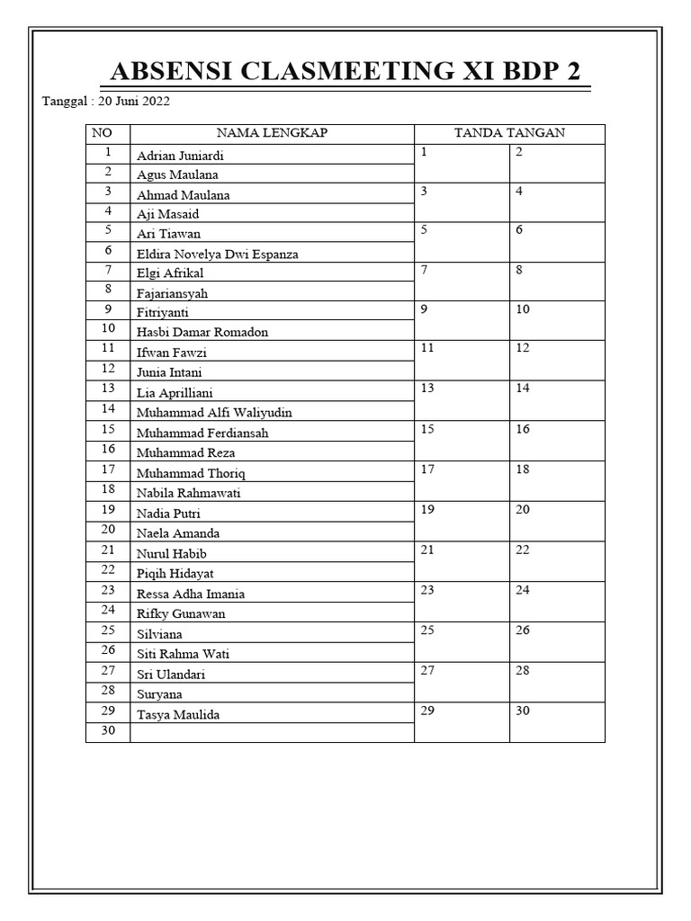 Absen Rapat Qurban 29 Juli | PDF