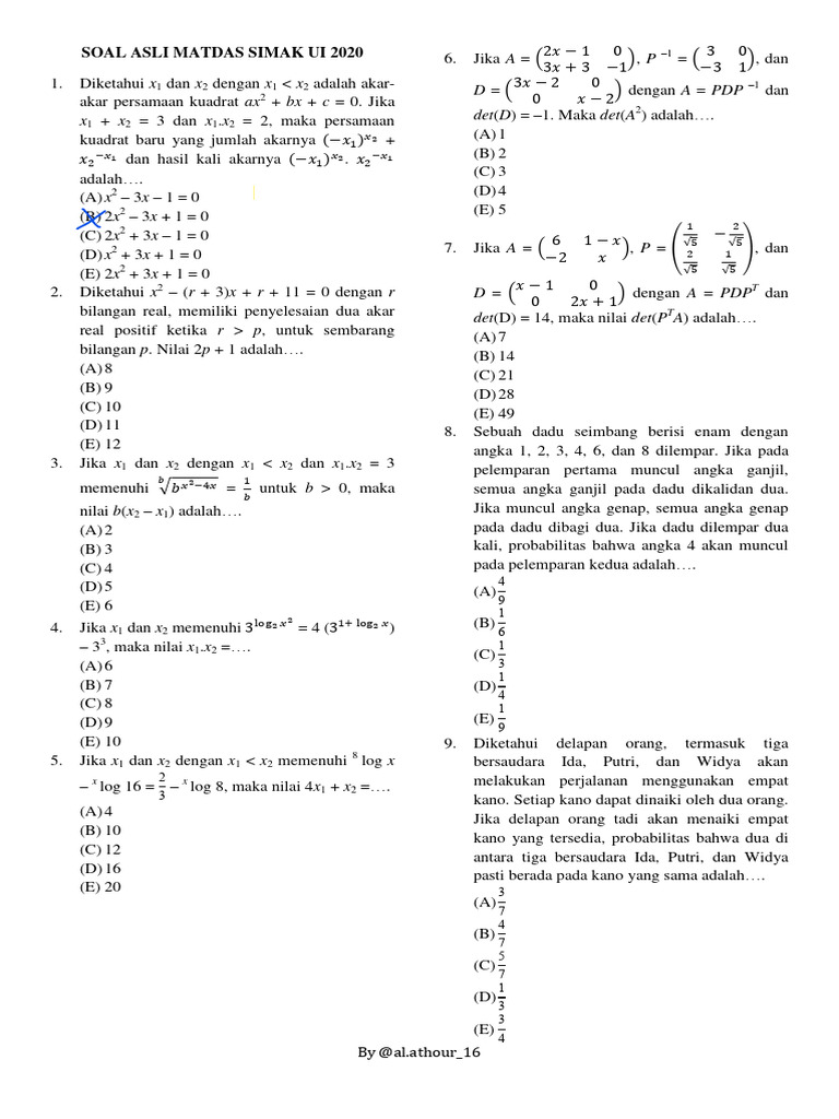Soal Asli Matdas Simak Ui 2020 | PDF