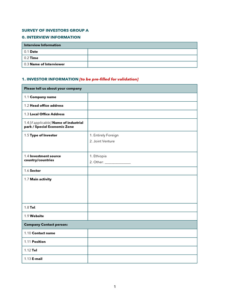 Questionnaire - Investors Survey - GROUP A | PDF | Investing | Employment