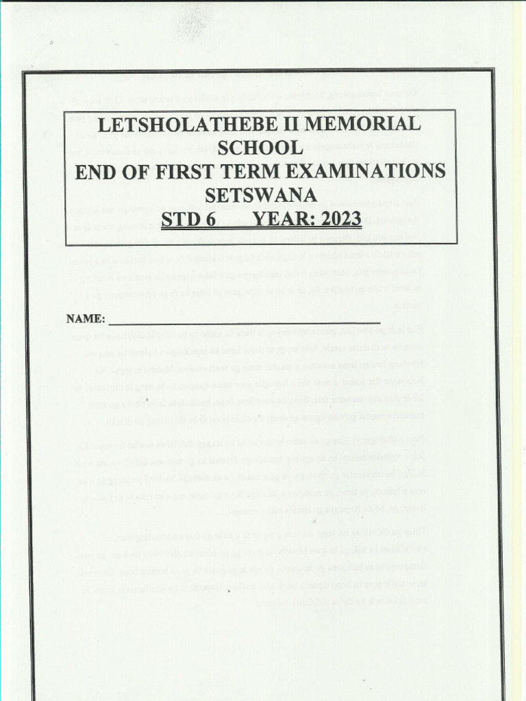 Setswana 6 End of Term 1 2023 | PDF