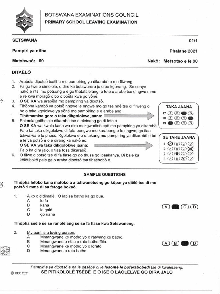 Psle Setswana 2021 | PDF