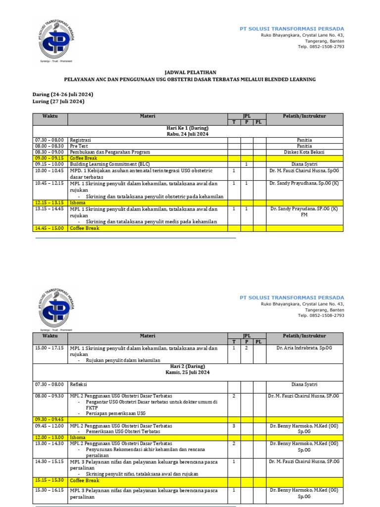 Jadwal Pelatihan ANC dan USG Dasar Angkatan 3_ Juli 2024 | PDF