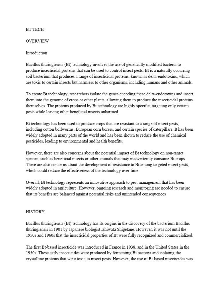Bt Technology: Benefits and Risks Explained | PDF | Insecticide ...