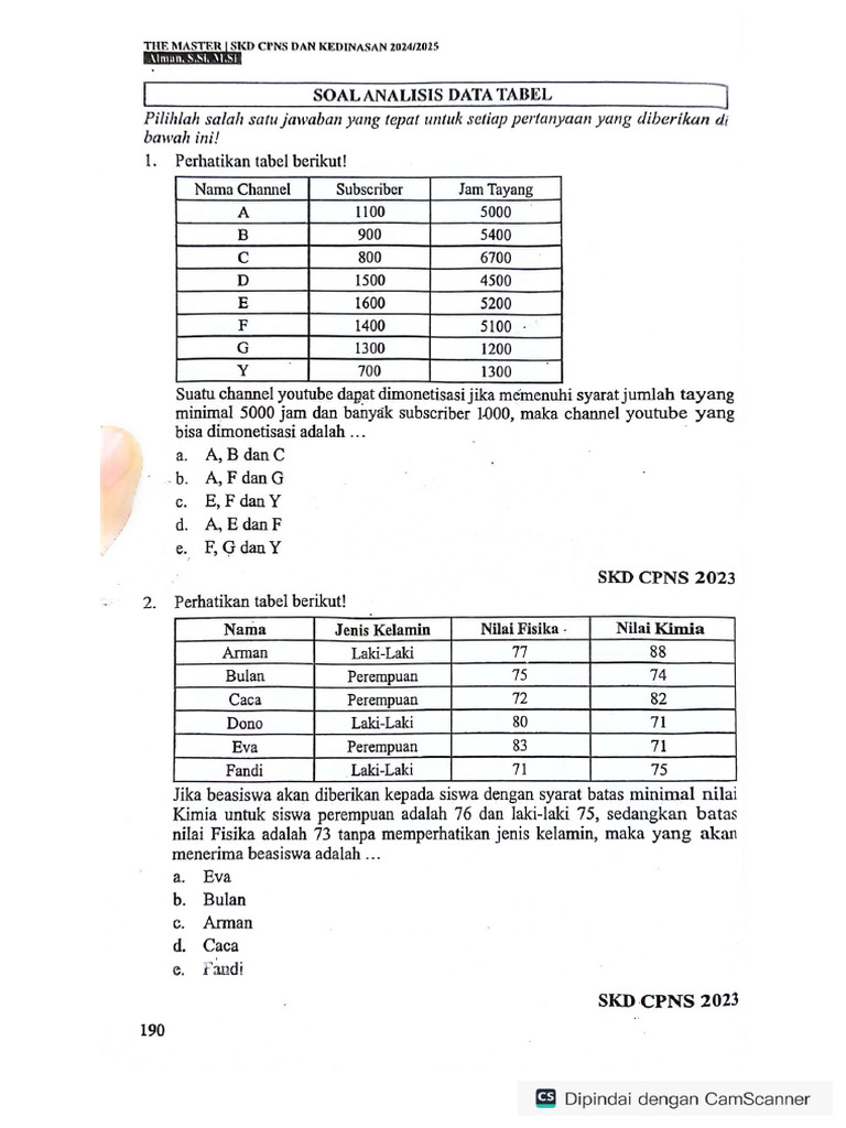 Soal Analisis Data Tabel | PDF