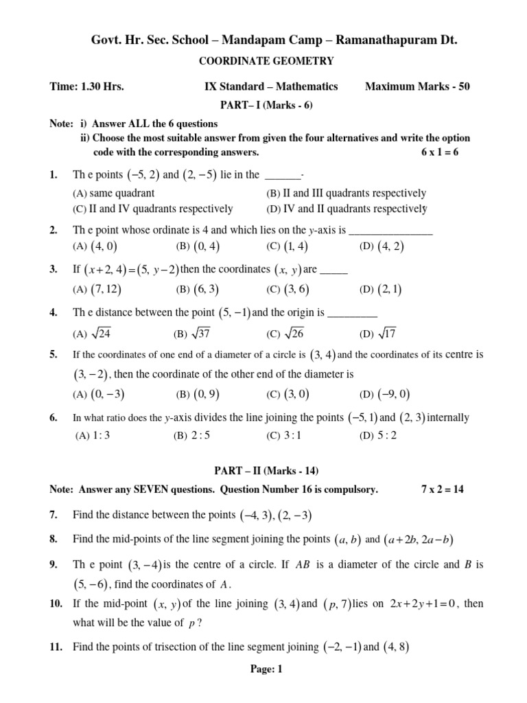 Coordinate Geometry Exam for Grade 9 | PDF | Triangle | Elementary Geometry