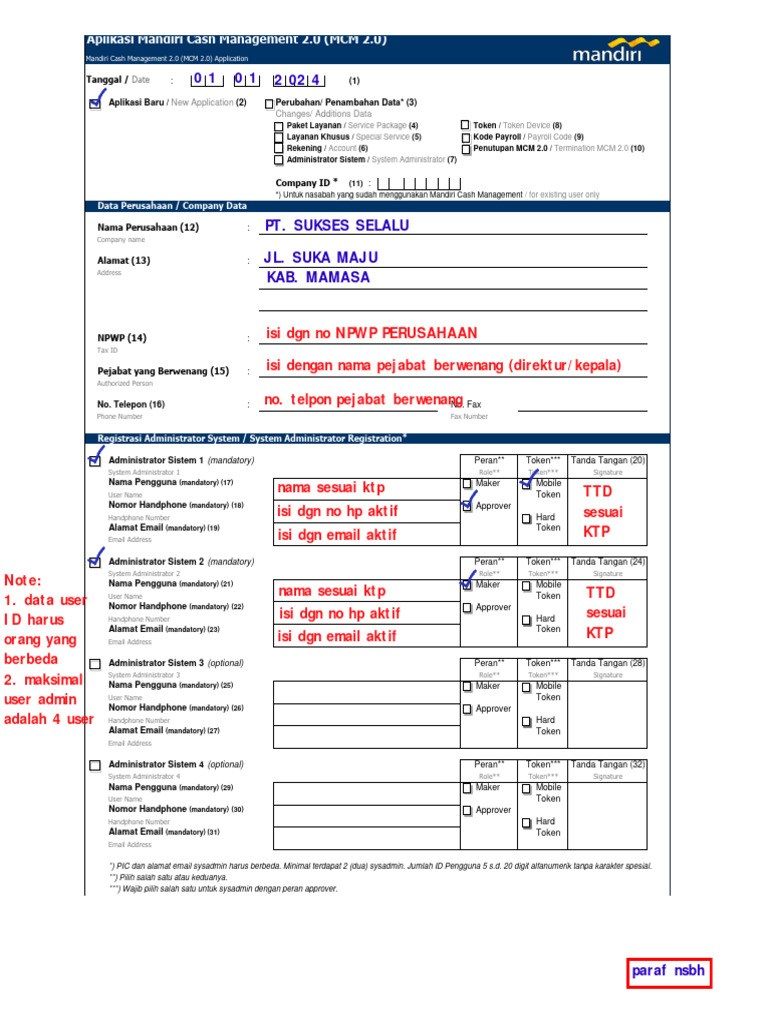 CONTOH PENGISIAN Form Aplikasi MCM 2.0 Versi 4.2 + SKU | PDF