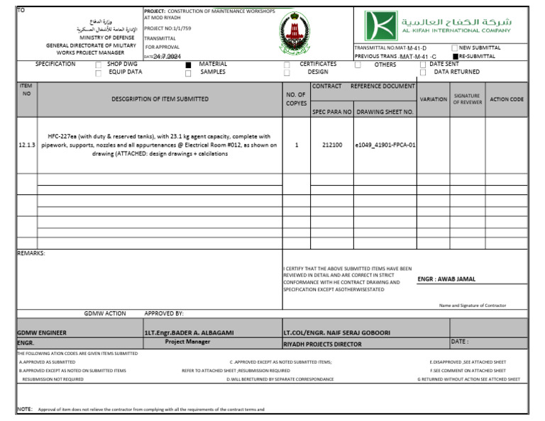 Approval Transmittal for MOD Workshop Project | PDF