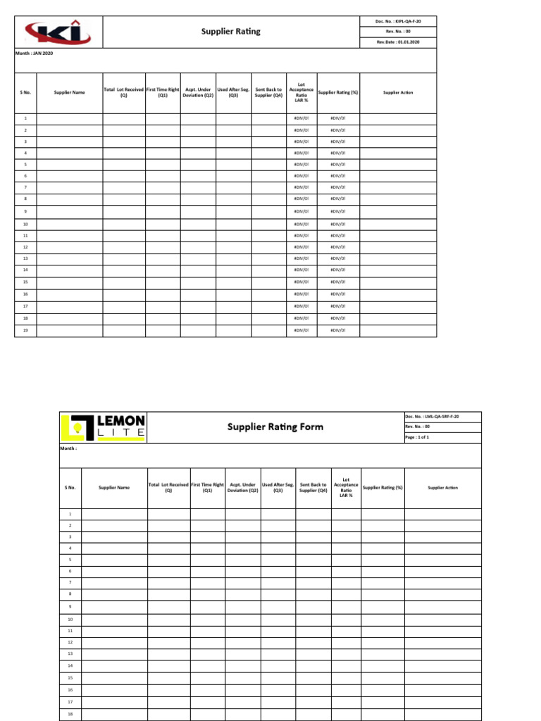 Supplier Rating Format | PDF