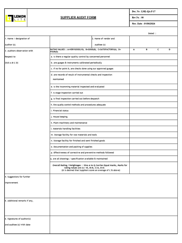 Supplier Audit Form | PDF | Audit