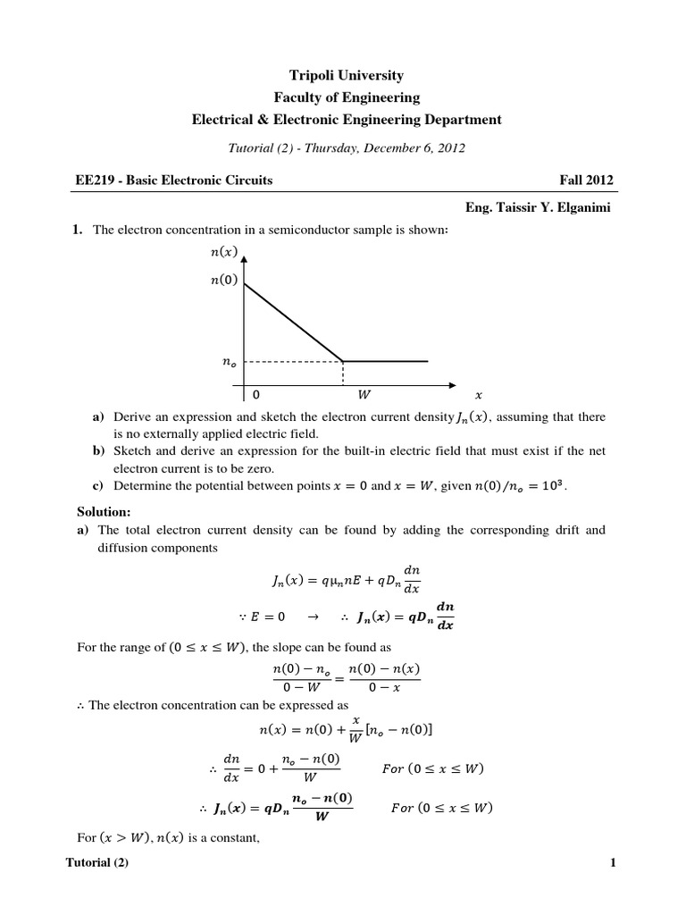EE219 Basic Electronic Circuits Tutorial | PDF | Diode | P–N Junction
