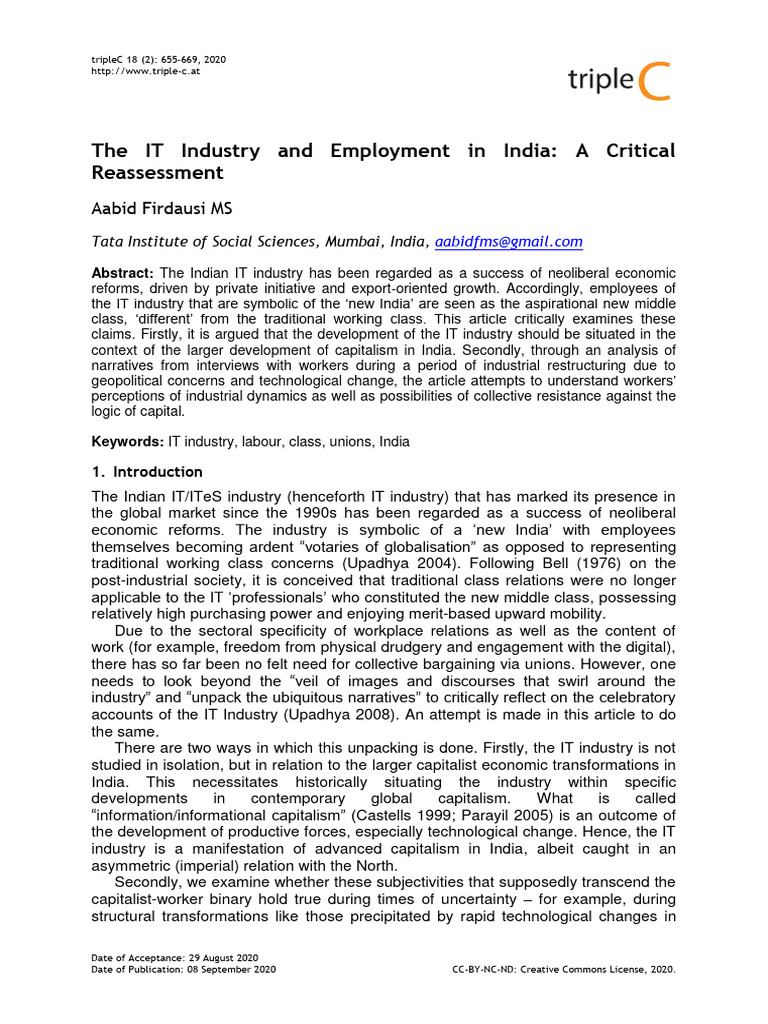 The IT Industry and Employment in India A Critical | PDF | Employment ...