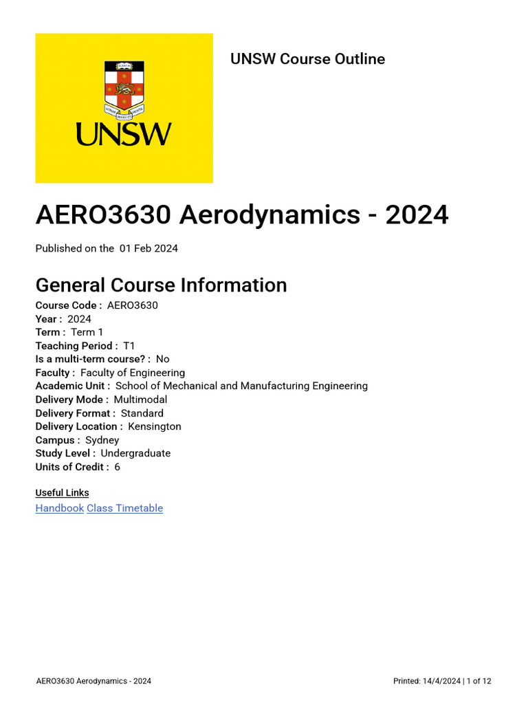 Course Outline | PDF | Plagiarism | Aerodynamics Course Outline | PDF | Plagiarism | Aerodynamics