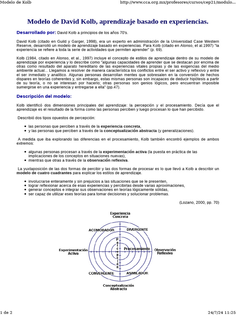 Modelo de Kolb | PDF | Aprendizaje | Experiencia