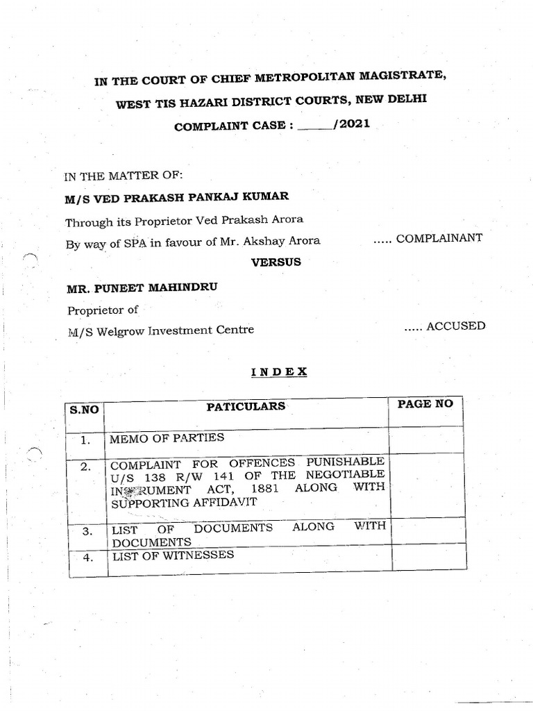 Puneet Mahndru Case File Sec 138 IPC | PDF
