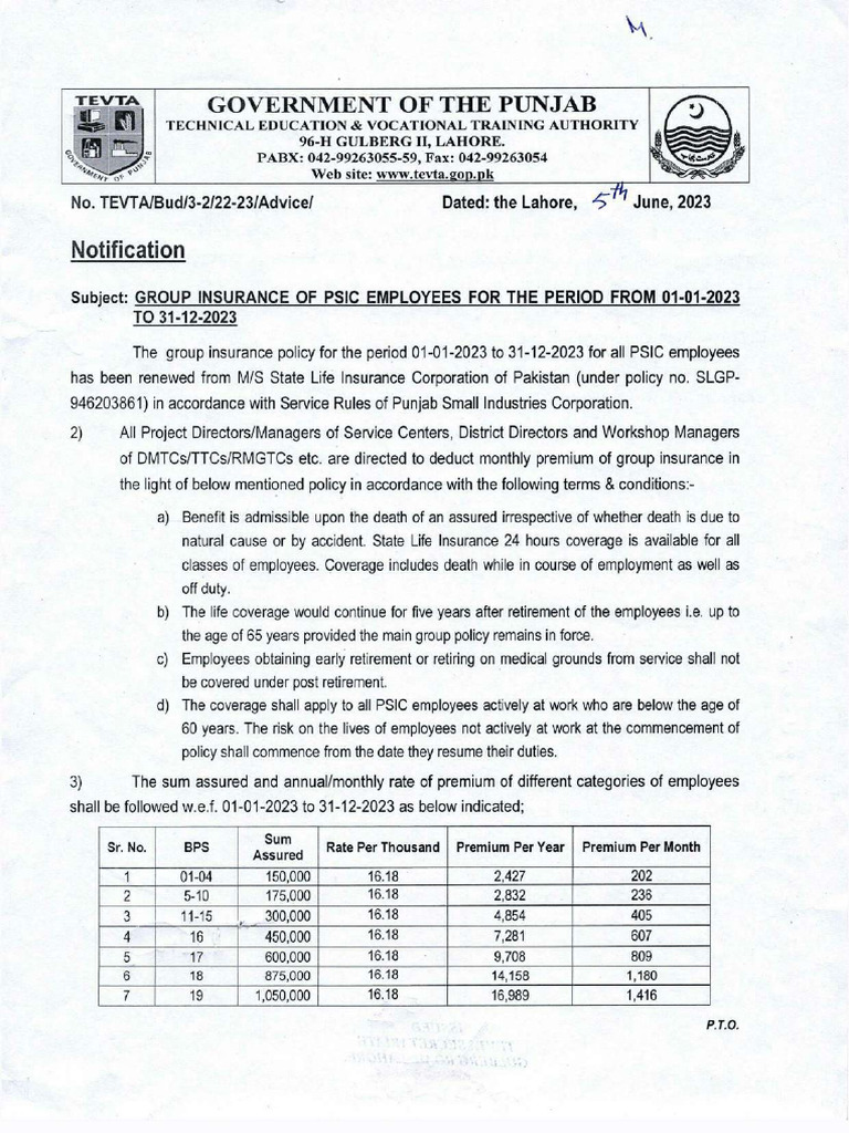Revised Rates For PSIC Group Life Insurance - Compressed | PDF