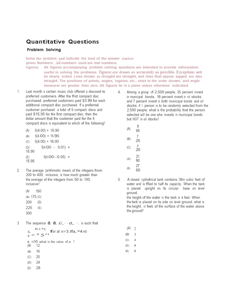 GMAT Quantitative Sample Paper 1 | Download Free PDF | Mean | Median