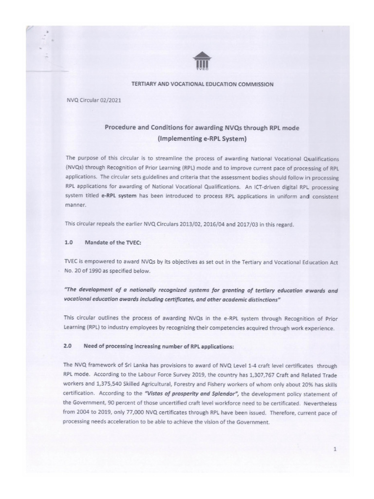 NVQ Circular 02 2021 | PDF
