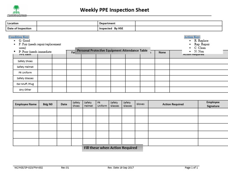 PPE Inspection Checklist | PDF | Personal Protective Equipment | Labor ...