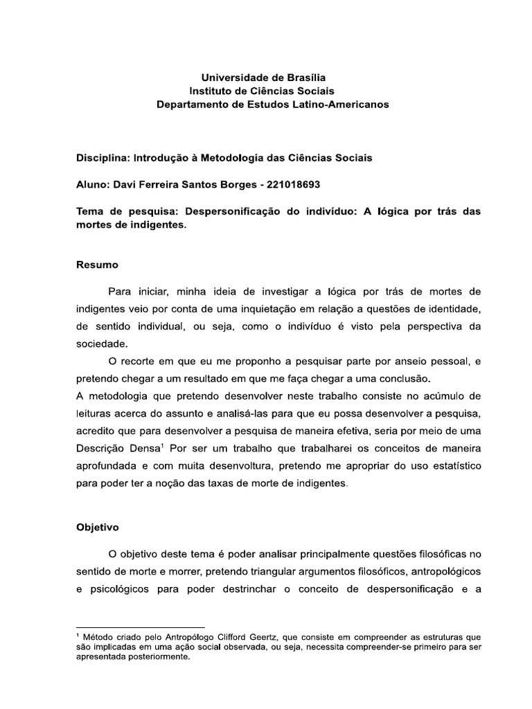 Projeto de Pesquisa - Davi Ferreira Santos Borges | PDF