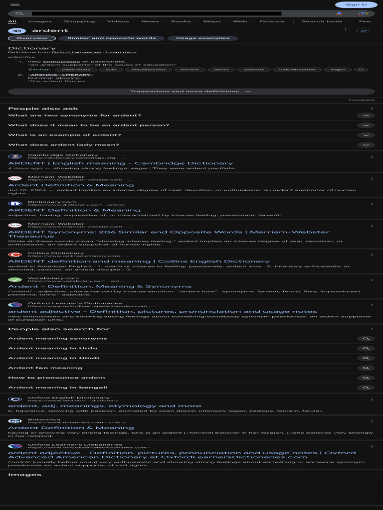 Ardent Meaning - Google Search | PDF | Dictionary | Adjective