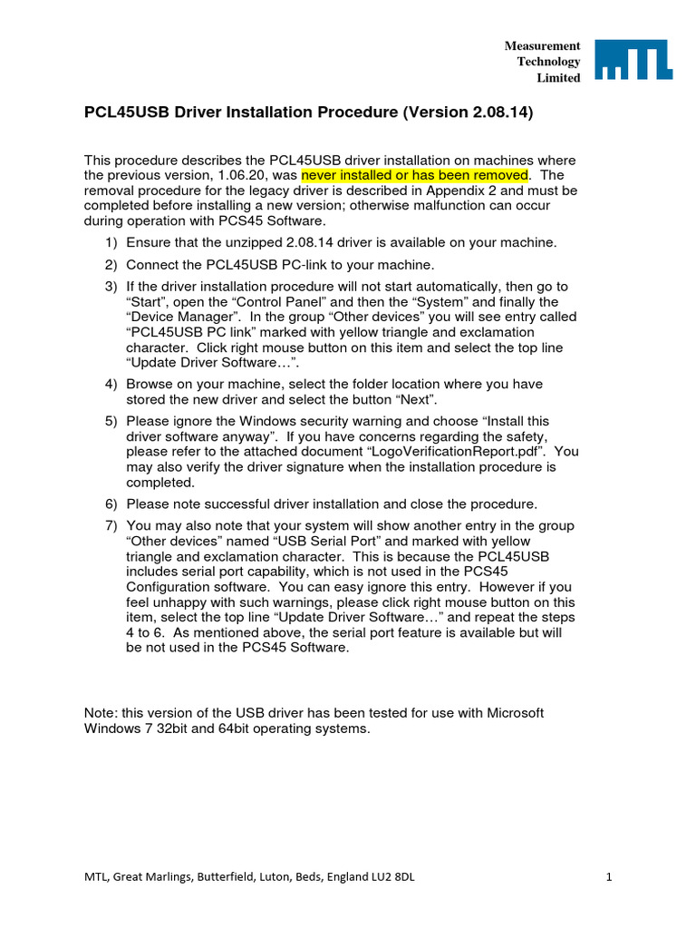 PCL45USB Driver Installation Guide | PDF | Computer File | Device Driver