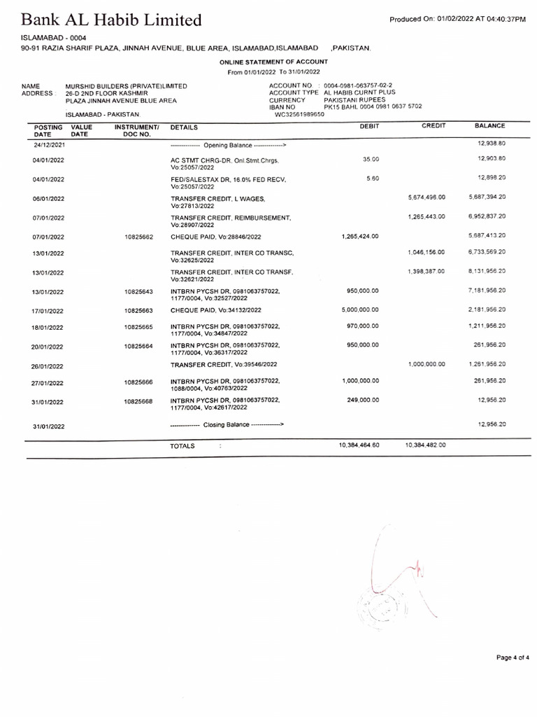 Bank Statement Site of Jan 22 | PDF | Financial Services | Pakistan