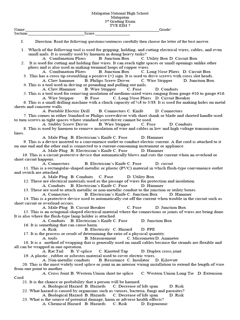 EIM EXAM 3rd Grading | PDF | Electrical Connector | Hazards