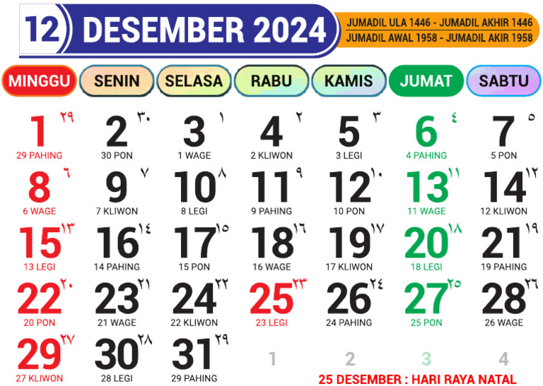 12 Kalender 2024 Lengkap Dengan Tanggal Merah PDF | PDF